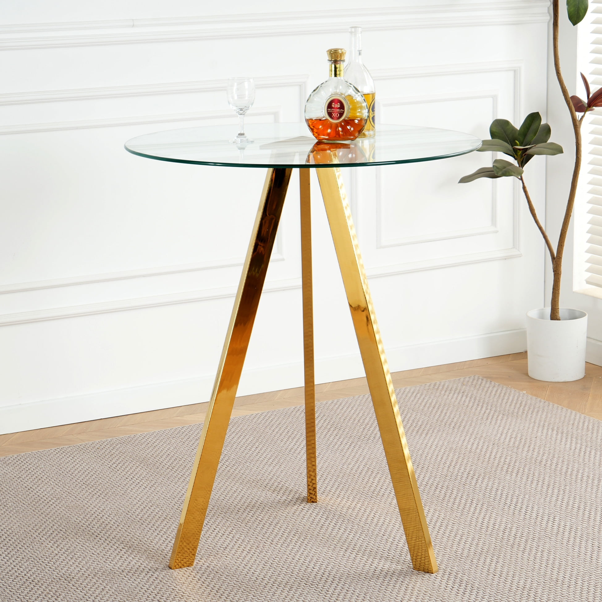 Modern Round Glass Table For Dining, 31.5" Tempered With Gold- Legs ...