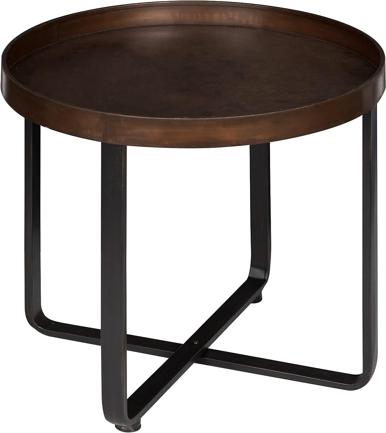 Modern Round Metal End Table with Criss Cross Base, Bronze and Black ...