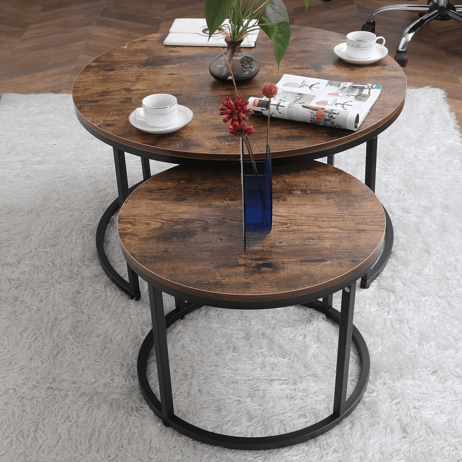 Modern Round Nesting Coffee Table Large Living Room Accent Tables ...