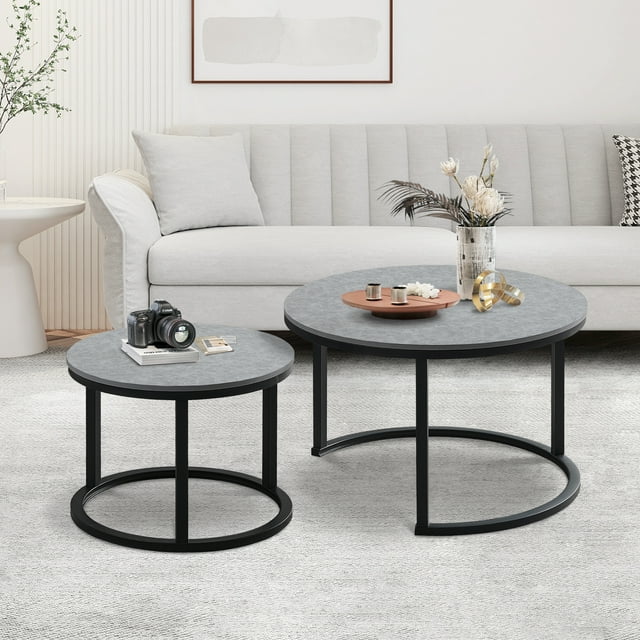 Modern Round Nesting Coffee Table Set,End Table Metal Frame for Living ...