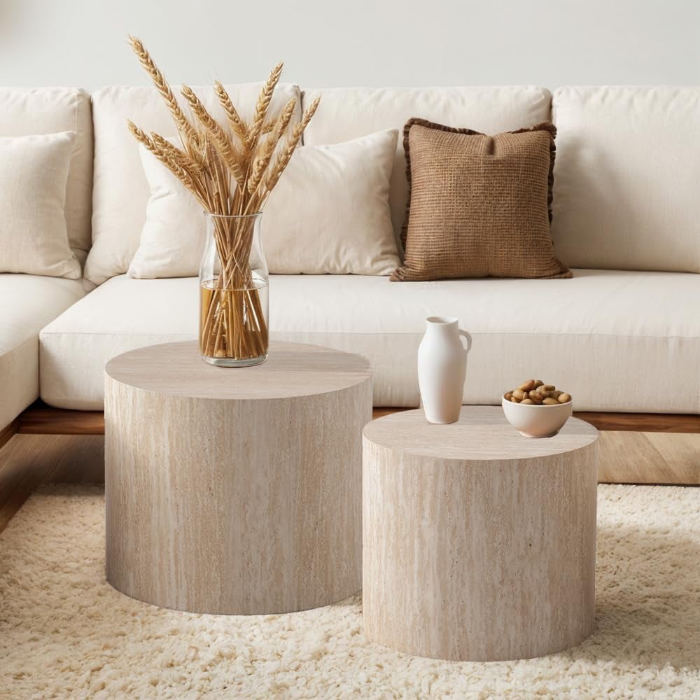 Modern Round Nesting Coffee Table Set of 2, Small Circular Side Table ...