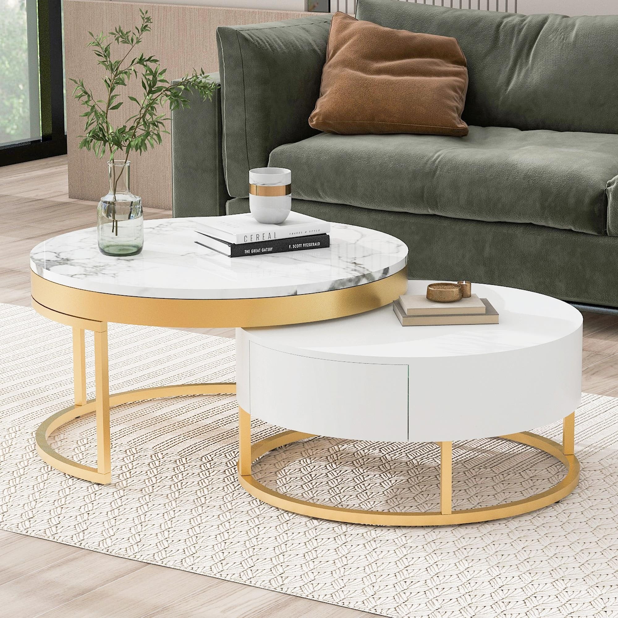 Modern Round Nesting Coffee Table with Drawers - Walmart.com