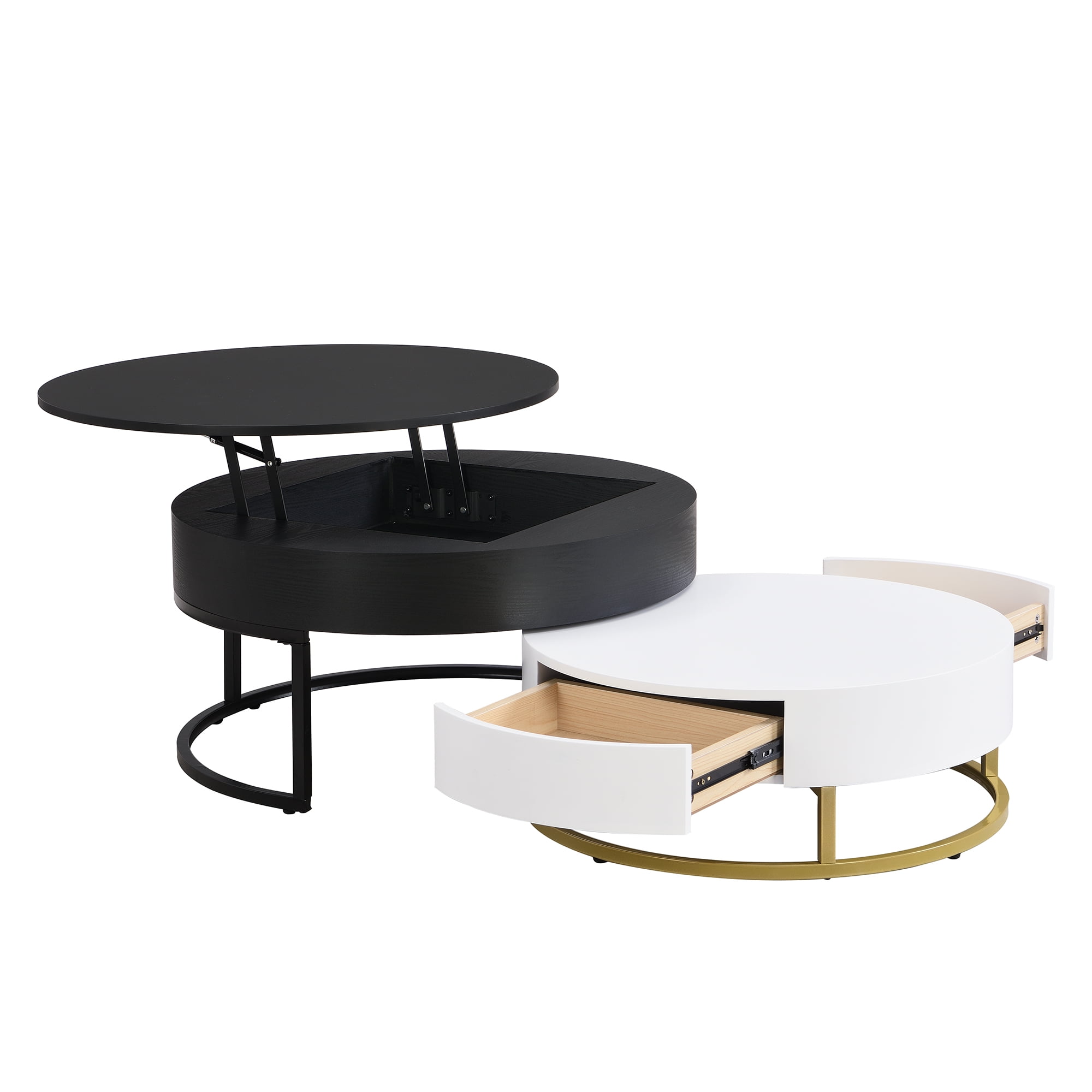 Modern Round Nesting Coffee Tables Lift-top Flexibility Adjustable ...