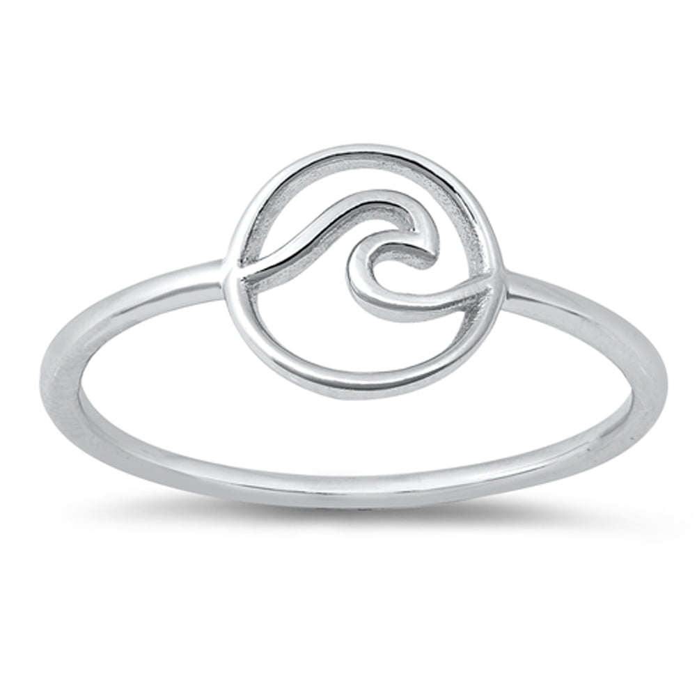 Modern Round Ocean Wave Ring .925 Sterling Silver Band Jewelry Female ...