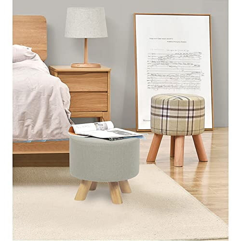 Modern Round Ottoman Foot Rest Stool/Seat Pouf Ottoman with Linen ...