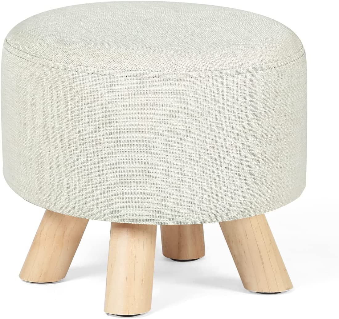 Modern Round Ottoman Foot Rest Stool/Seat with Linen Fabric and Non ...