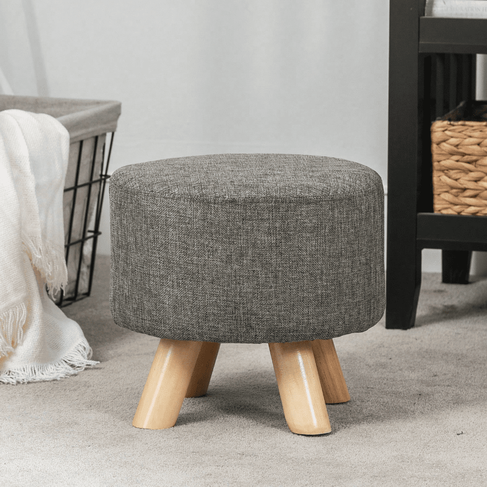Modern Round Ottoman Foot Rest Stool/Seat With Linen Fabric And Non ...