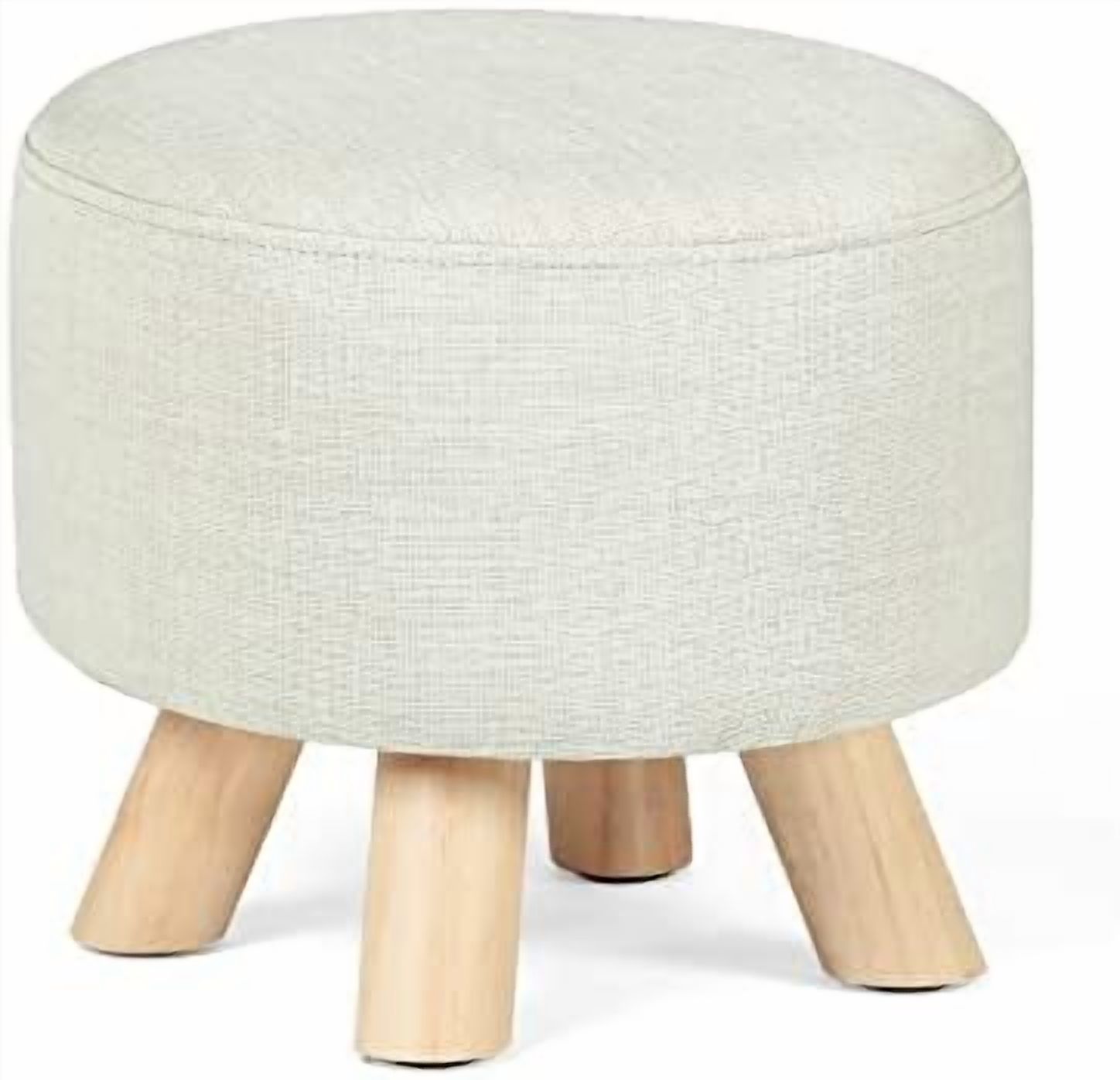 Modern Round Ottoman Foot Rest Stool/Seat with Linen Fabric and Non ...