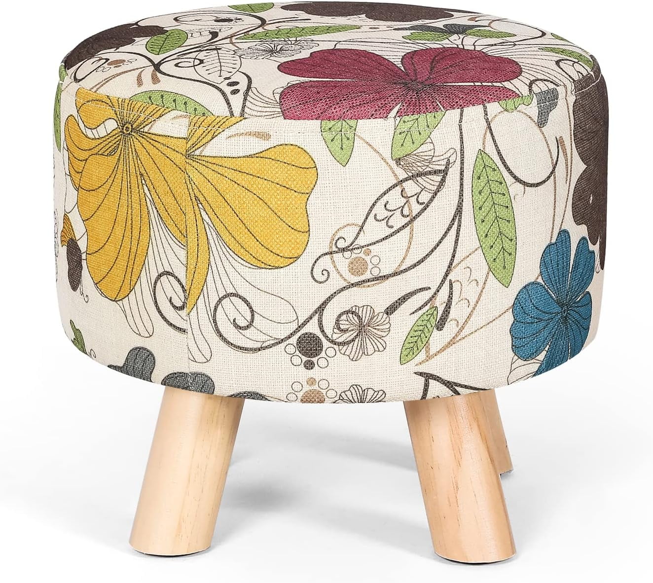 Modern Round Ottoman Foot Rest Stool/Seat with Linen Fabric and Non ...