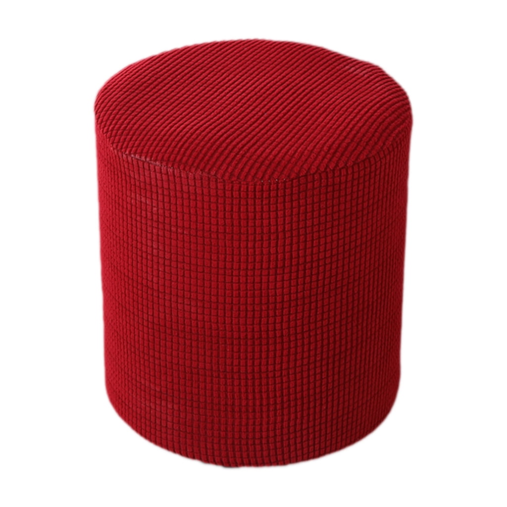 Modern Round Ottoman Slipcover Waffle Textured Jacquard Solid Color ...