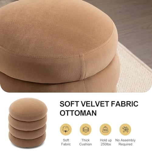Modern Round Ottoman with Soft Padded Seat, Multifunctional Vanity ...