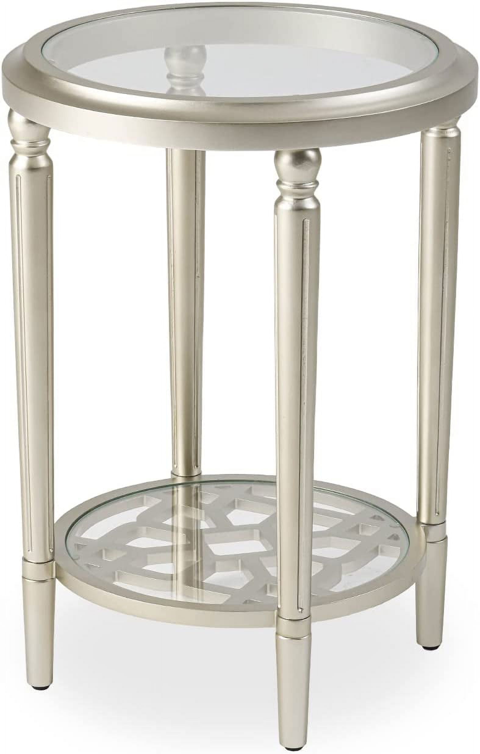 Modern Round Side Table, Champagne Tempered Glass Table, 2-Tier Storage ...