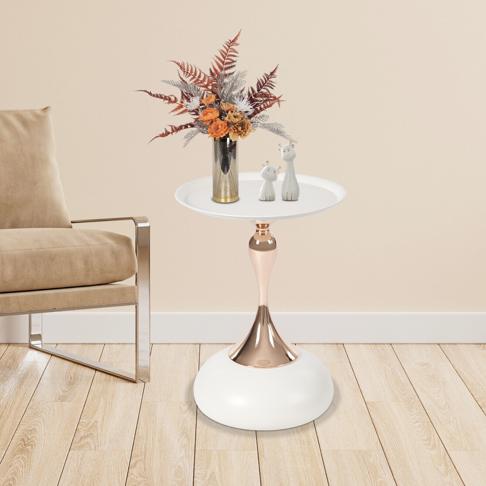 Modern Round Side Table, Metal Pedestal Table Corner Accent Tables ...