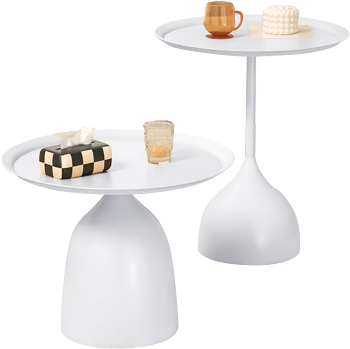 Modern Round Side Table Set of 2, Fluted Side Table Set Drum Coffee ...
