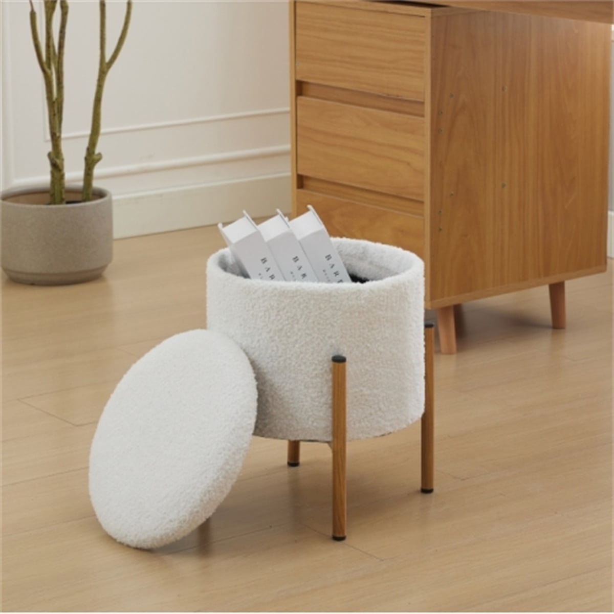 Modern Round Storage Foot Stools With Metal Base, Footstool with ...
