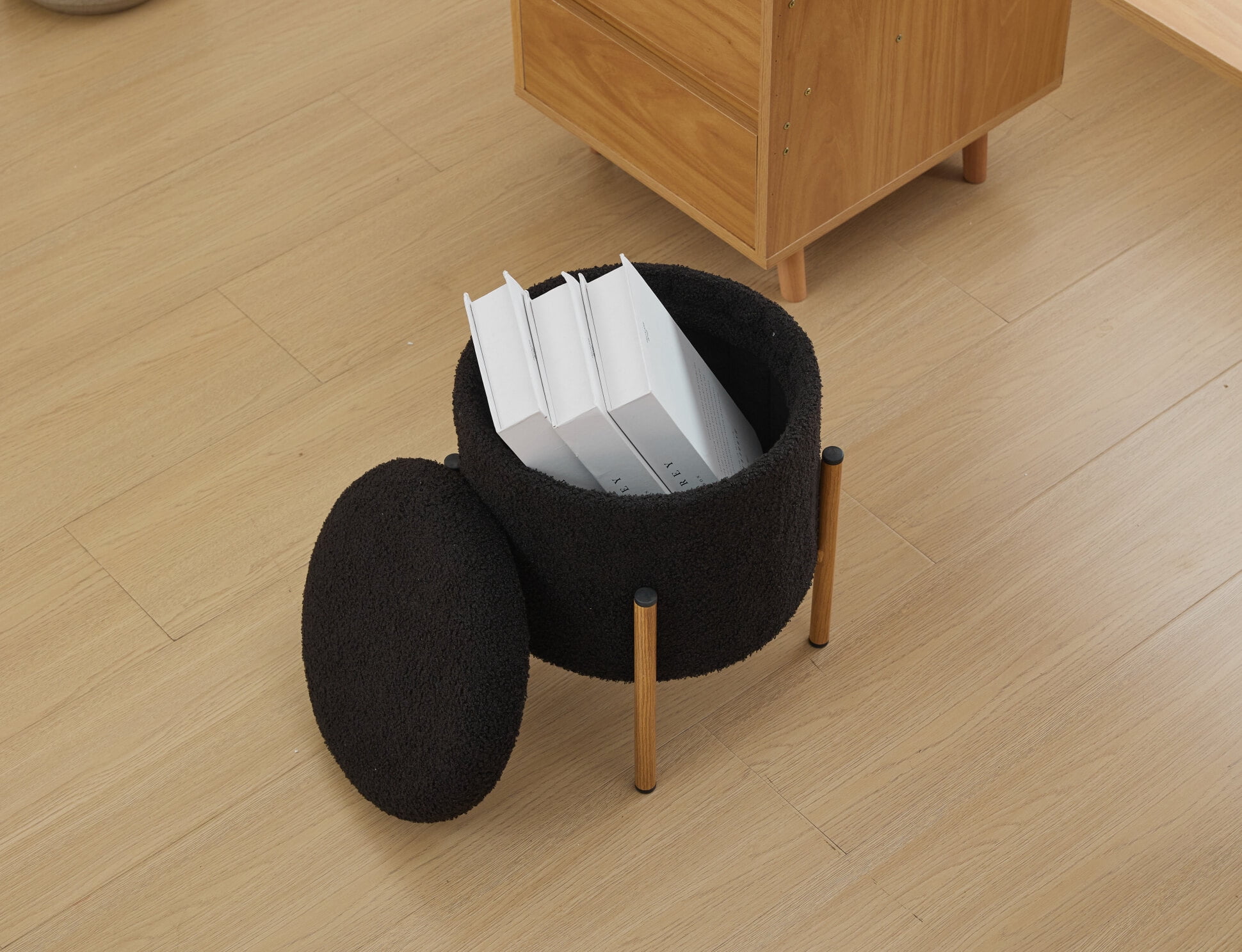 Modern Round Storage Ottoman, Ottoman With Storage with Metal Base and ...