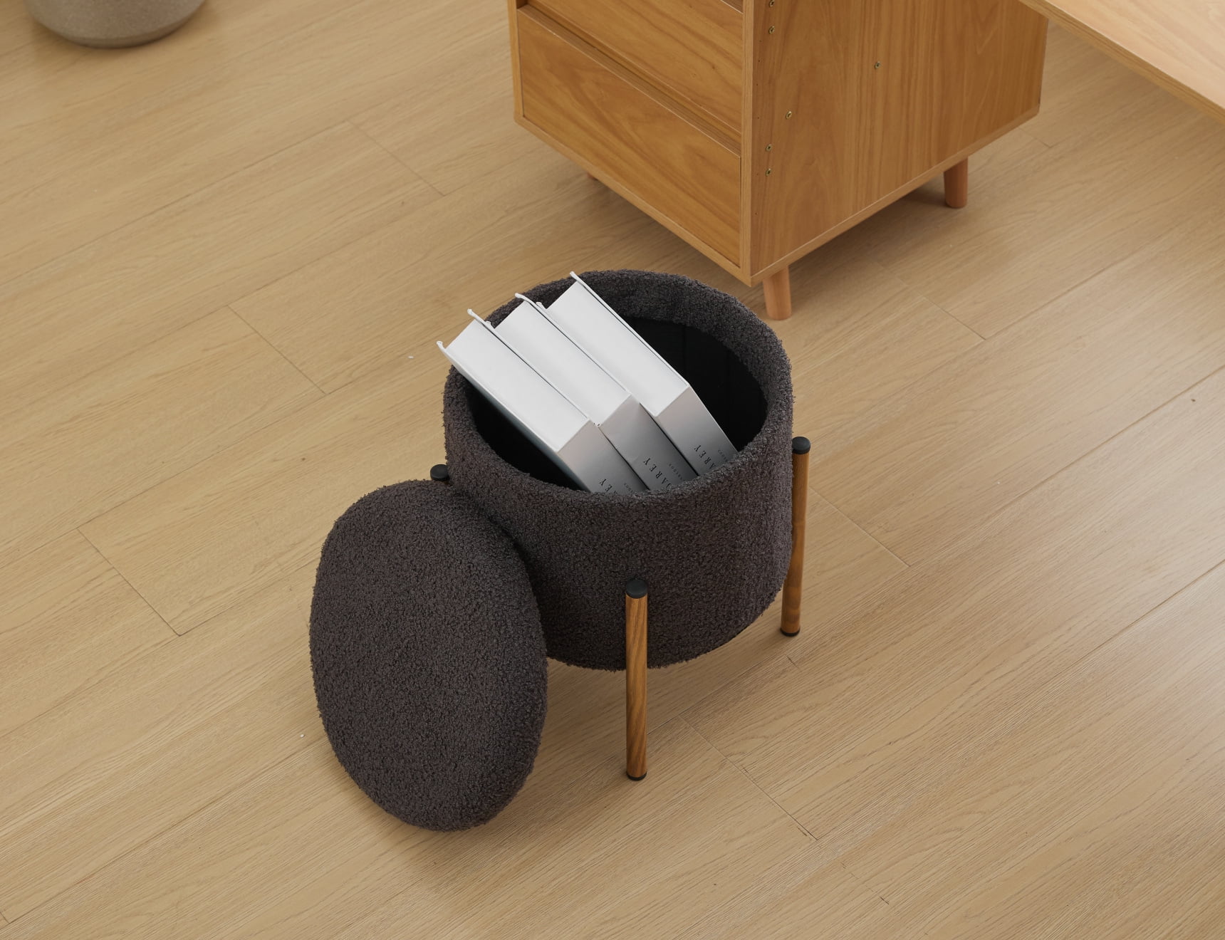 Modern Round Storage Ottoman, Ottoman With Storage with Metal Base and ...