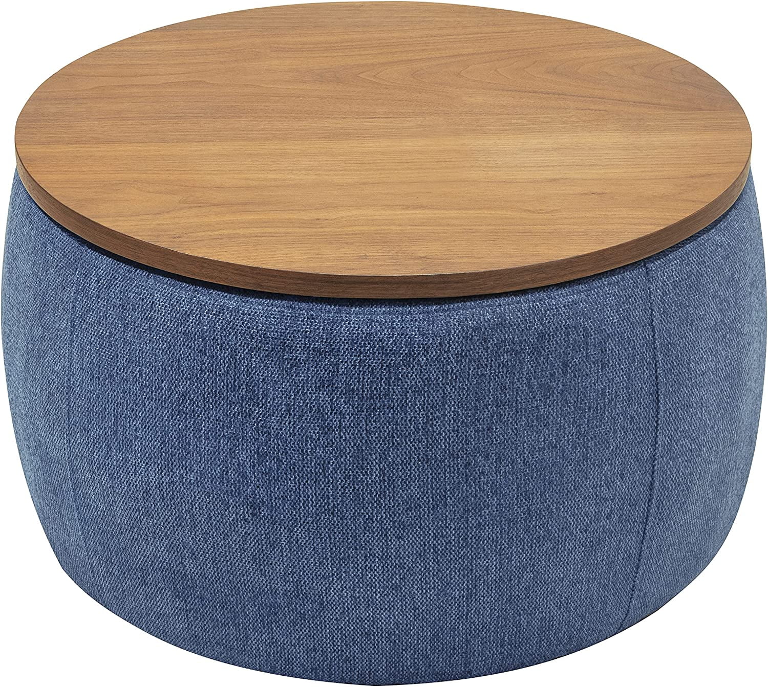 Modern Round Storage Ottoman with Wooden Top,Handmade Luxury Pleated ...