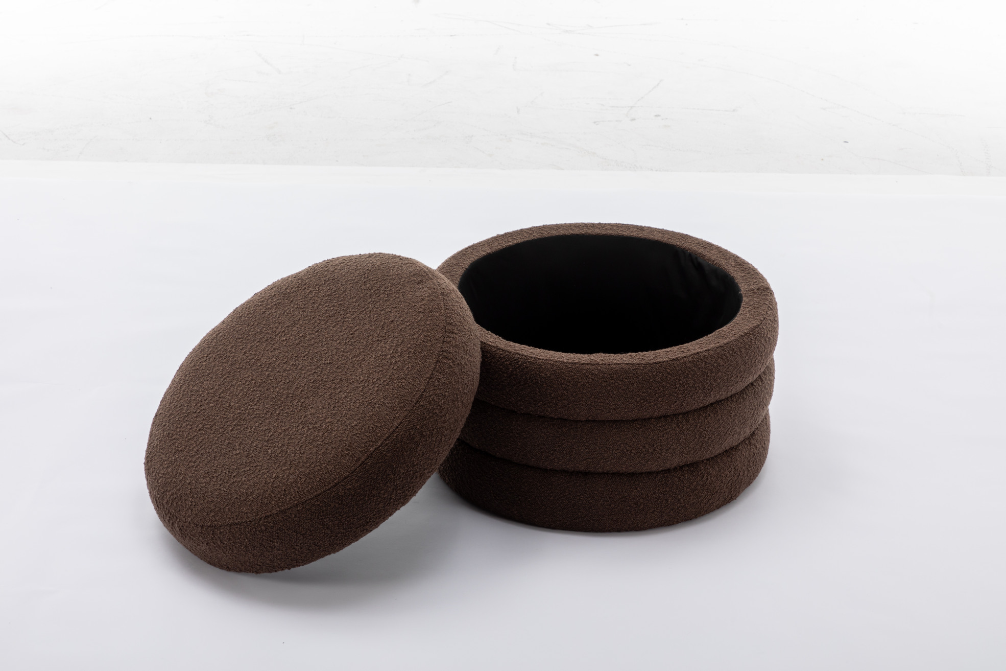 Modern Round Storage Ottoman with Reversible Cover Plate, Saving Space ...