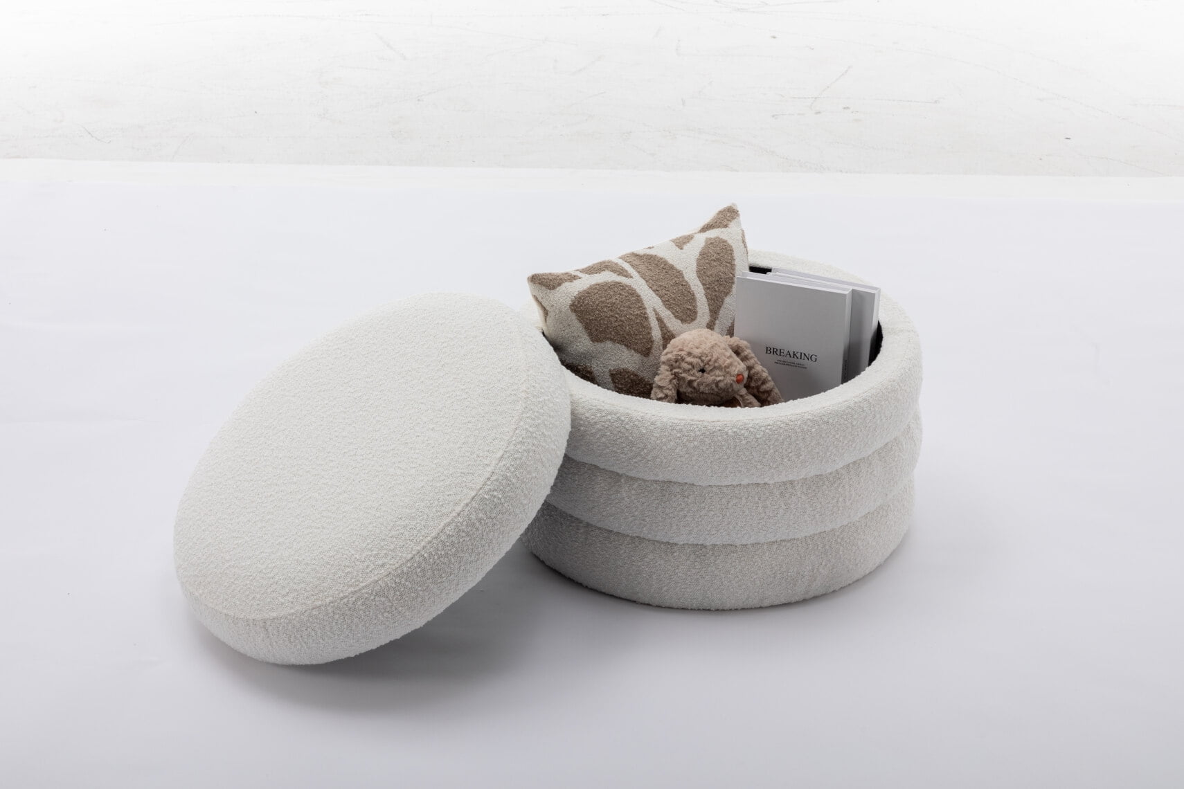 Modern Round Storage Ottoman with Reversible Cover Plate, Saving Space ...