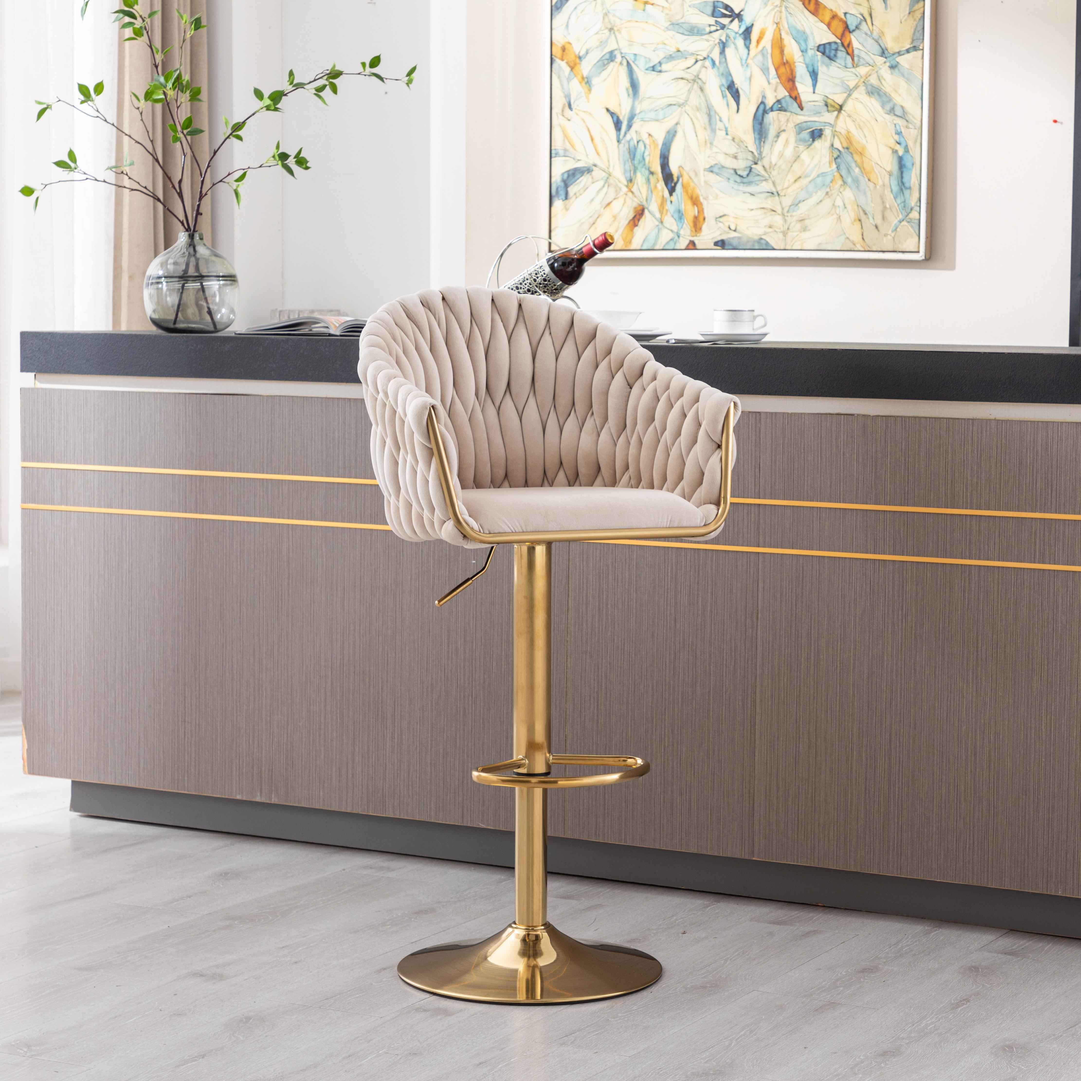 Modern Round Swivel Bar Stool Chair with Golden Base Adjustable Counter ...