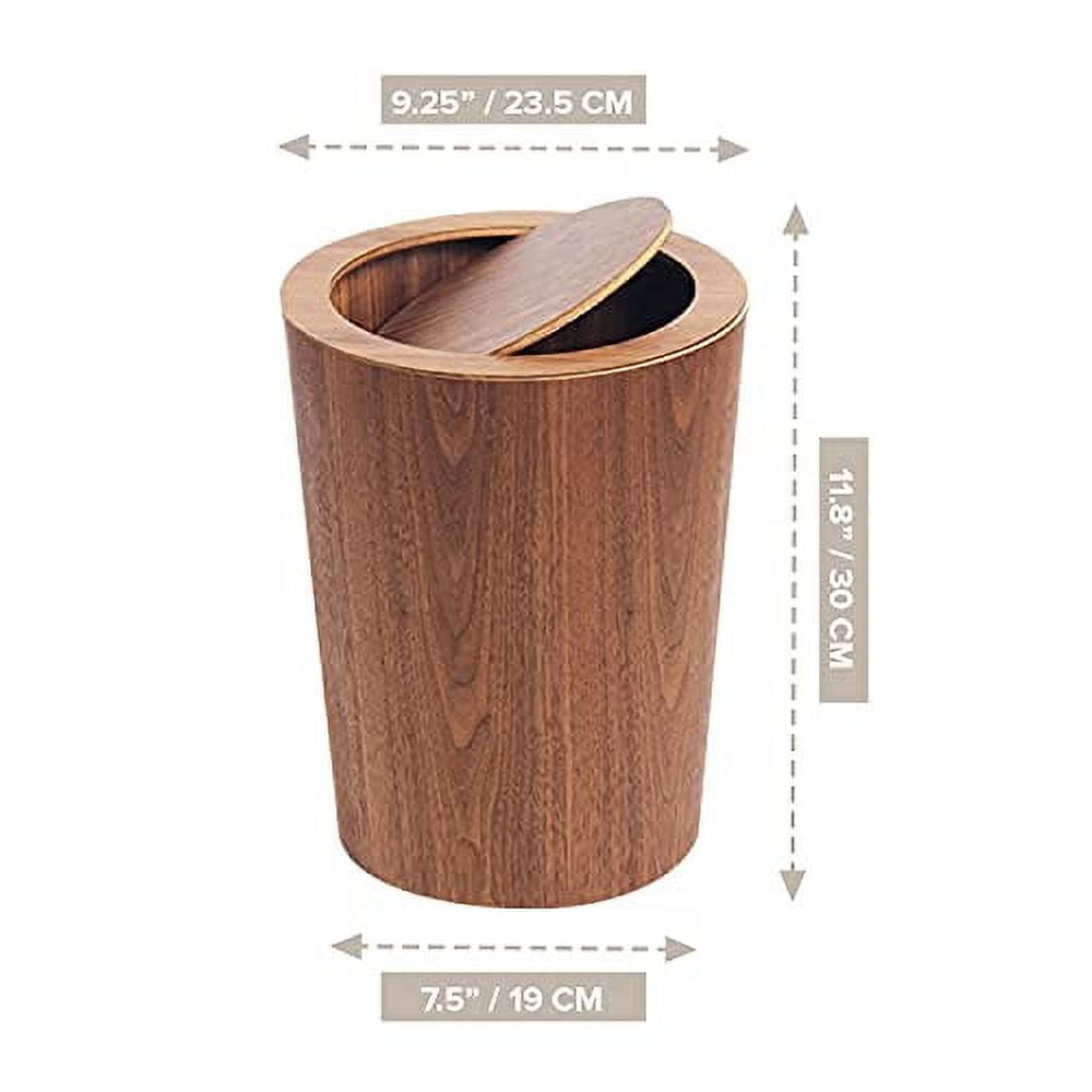 Modern Round Trash Can with Lid - Wood Grain Waste Basket in Walnut - 9 ...