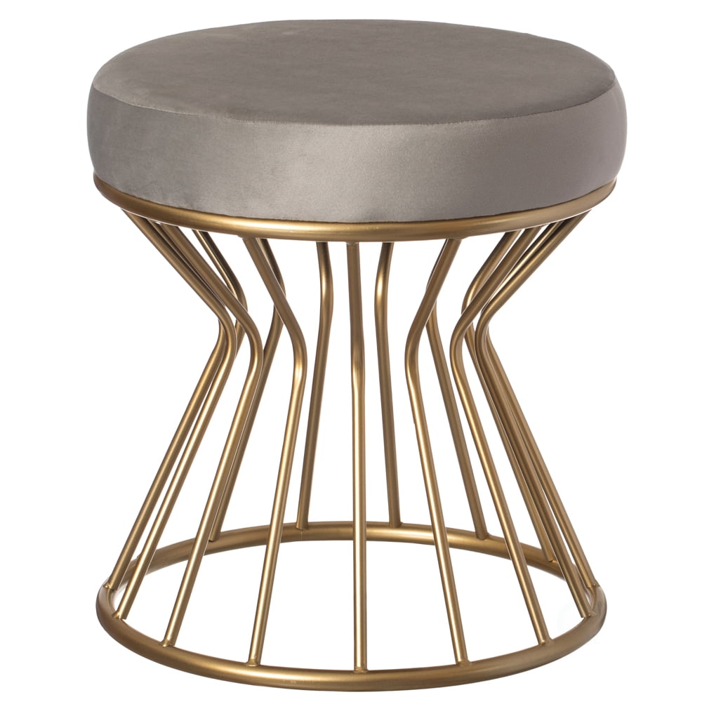 Modern Round Velvet Stool with Bent Gold Metal Base Standard Ottoman ...