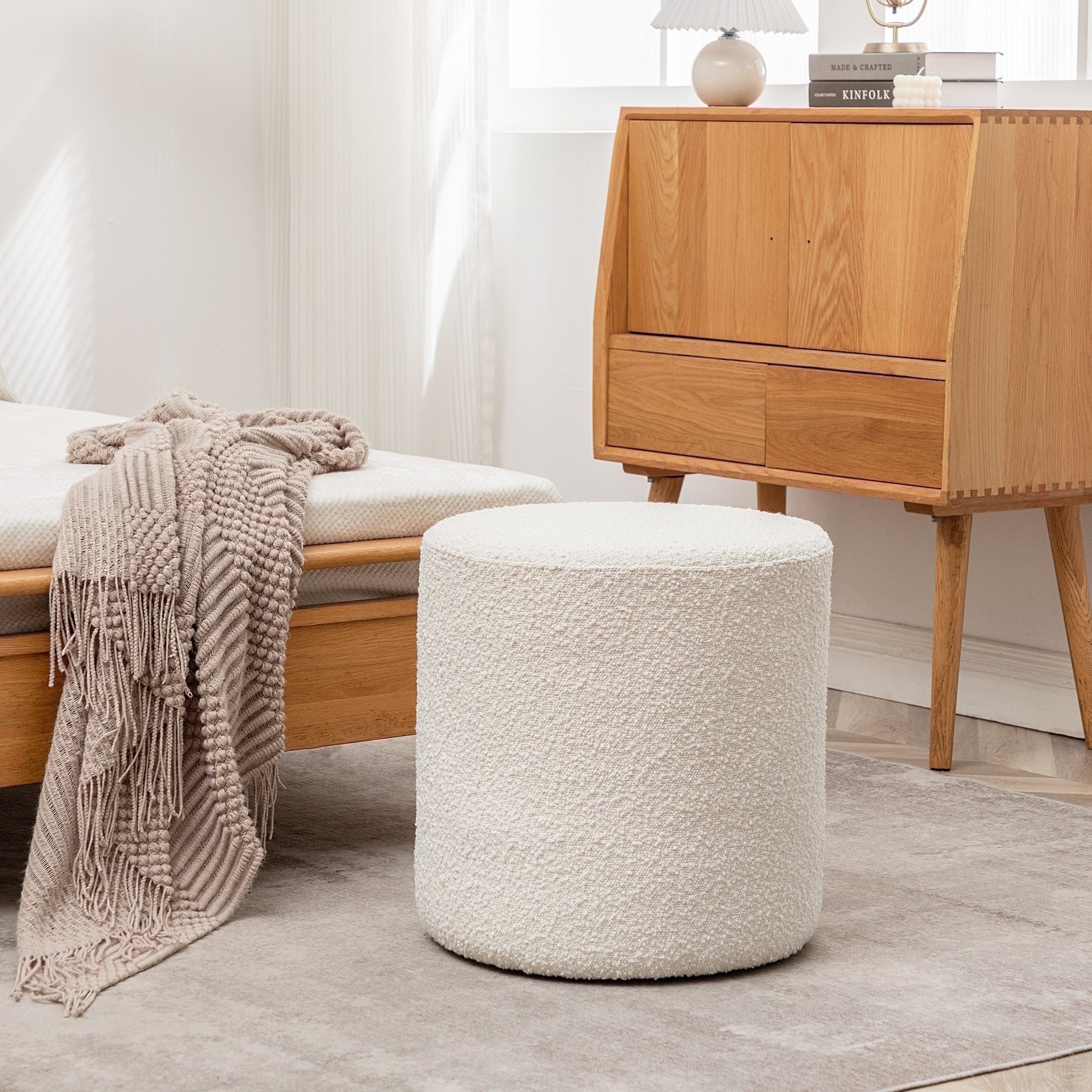 Modern Round Boucle Upholstered Ottoman with Soft Padded Seat, Multi ...