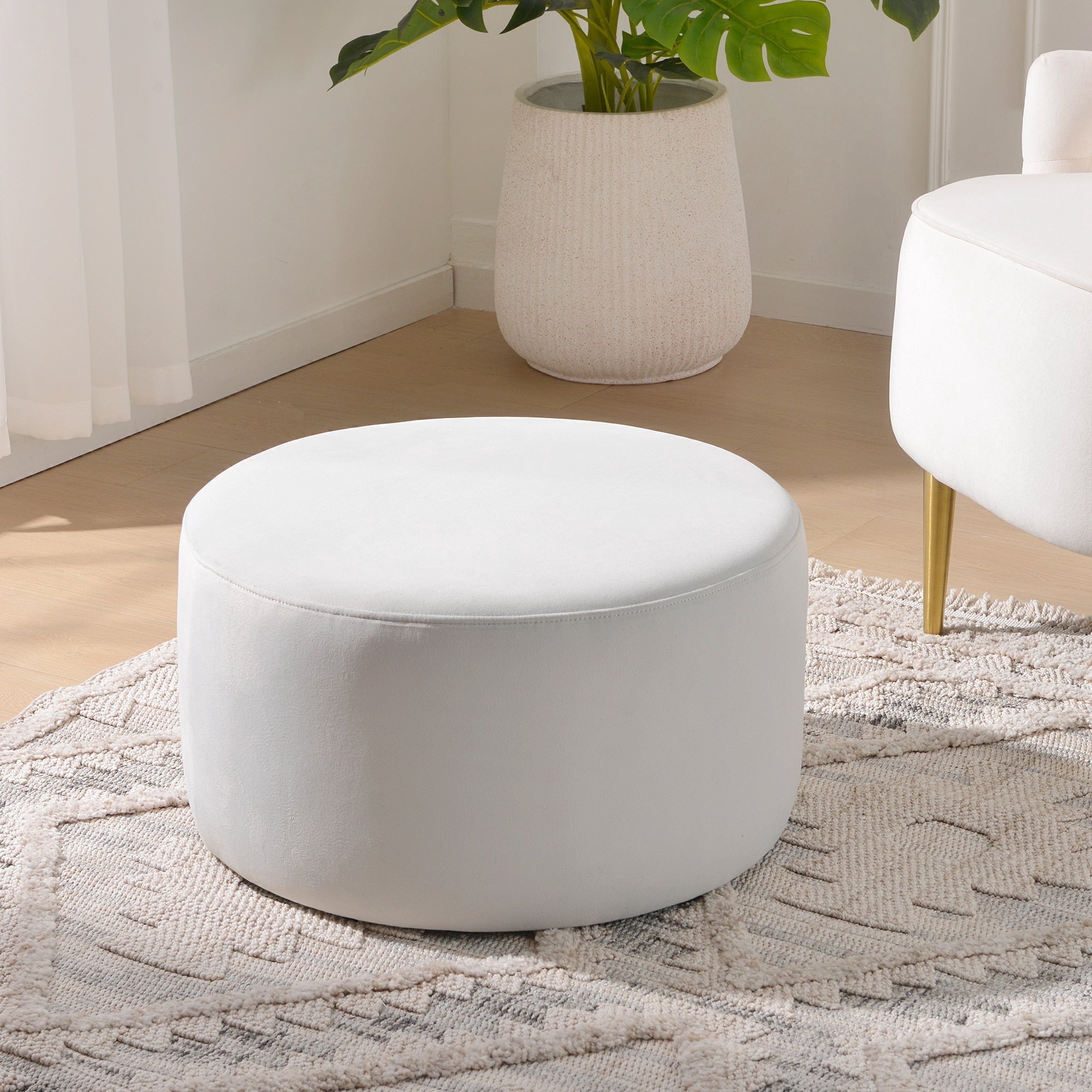Modern Round Velvet Upholstered Ottoman with Soft Padded Seat, Multi ...