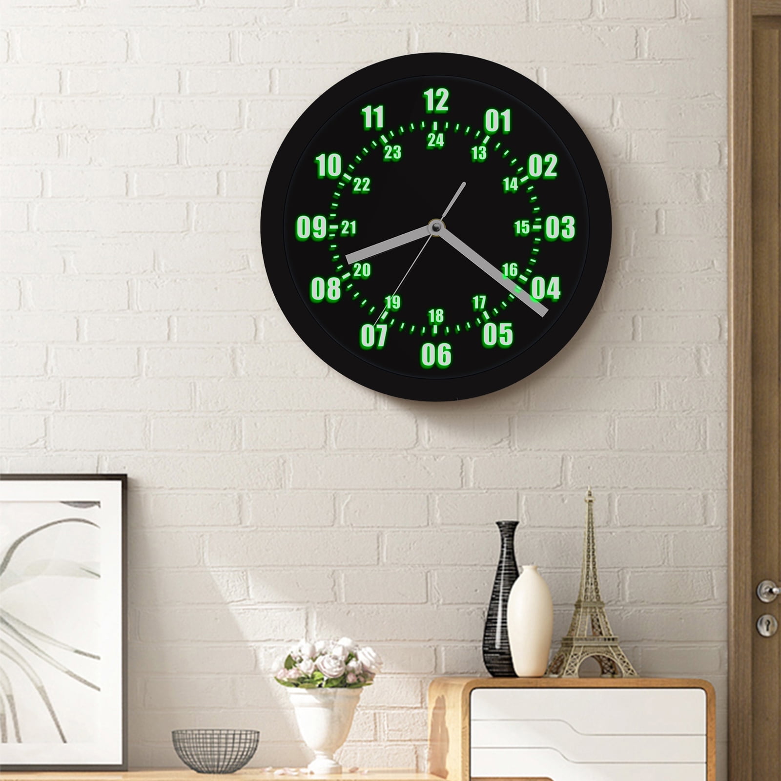 Modern Round Wall Mount Black Clock Simple LED Ring Round Clock Mute ...