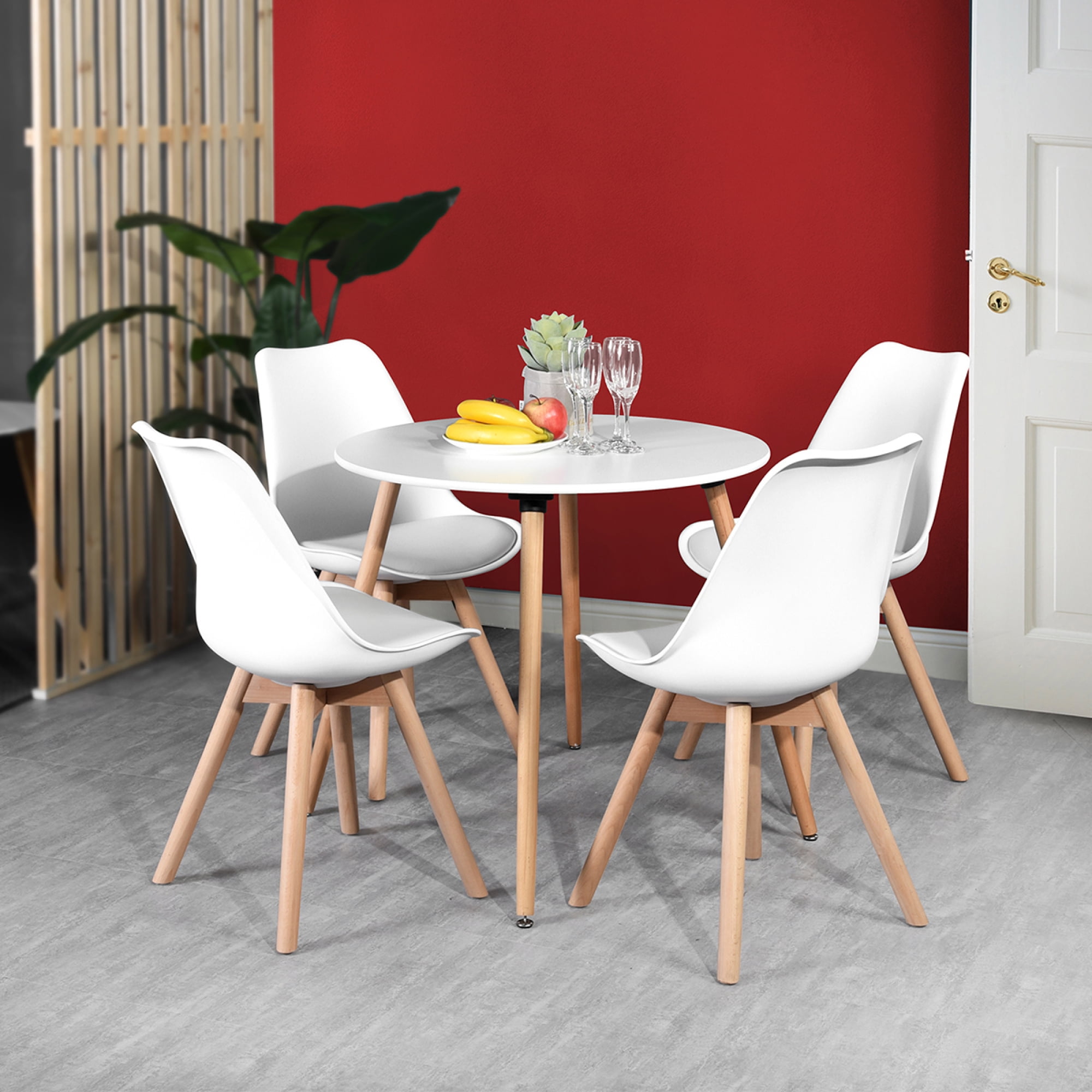 Modern Round White Dining Table with Beech Wood Legs for Dining Room ...
