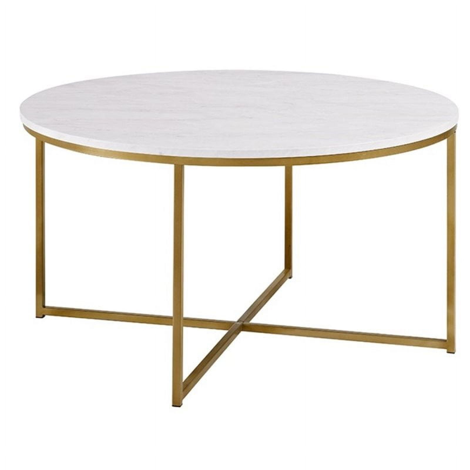 Modern Round White Faux-Marble Coffee Table with Gold Metal Base ...
