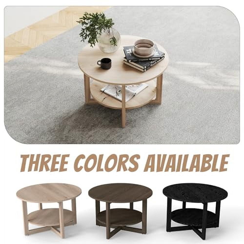 Modern Round Wooden Coffee Table 2-Tier Storage Design Circular Center ...