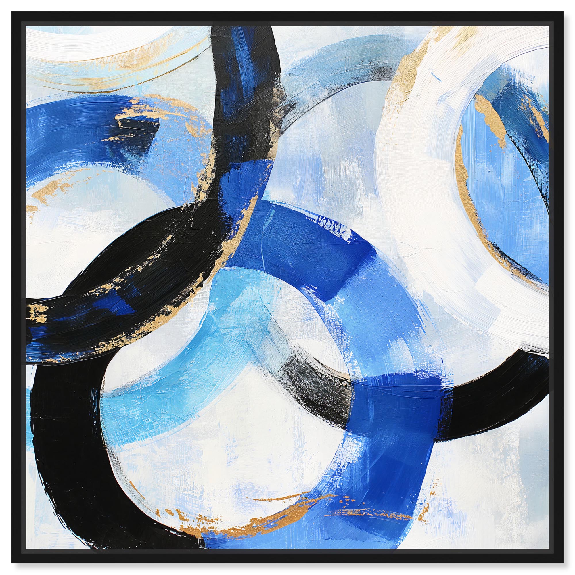 Modern Rounds II Canvas Blue Abstract Art by Art Remedy, Black Frame ...