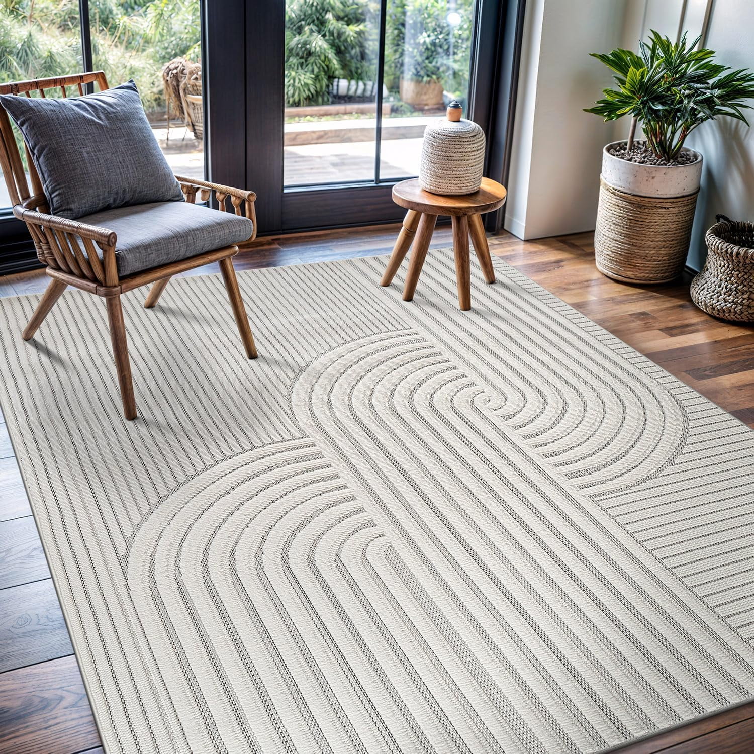 Modern Rug 5x7 Luxury Swirl Curved Micro Loop Area Rugs Soft High-Low ...