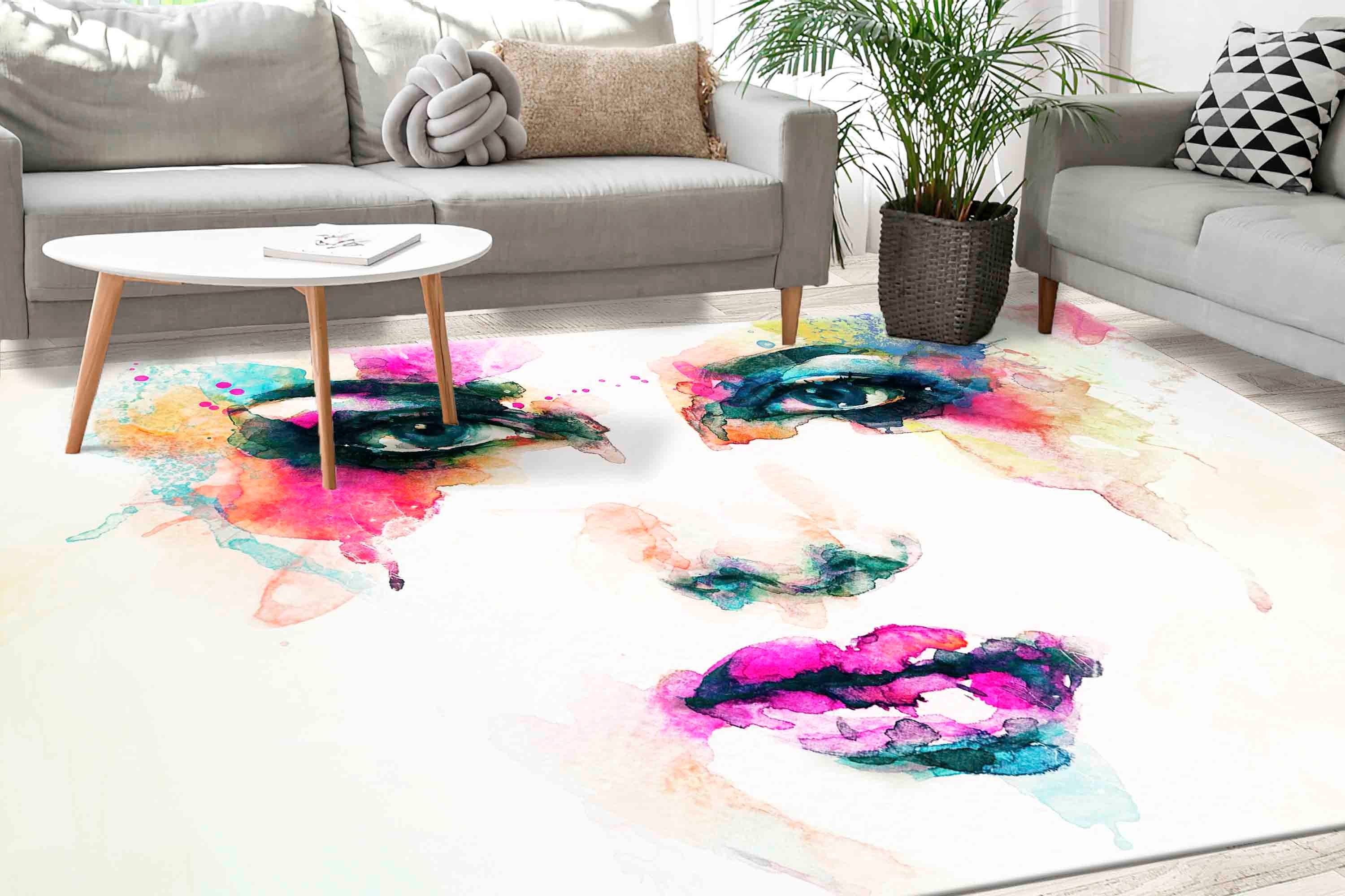 Modern Rug, Gift Rugs, Colorful Woman Face Rugs, Portrait Rug, Thick ...