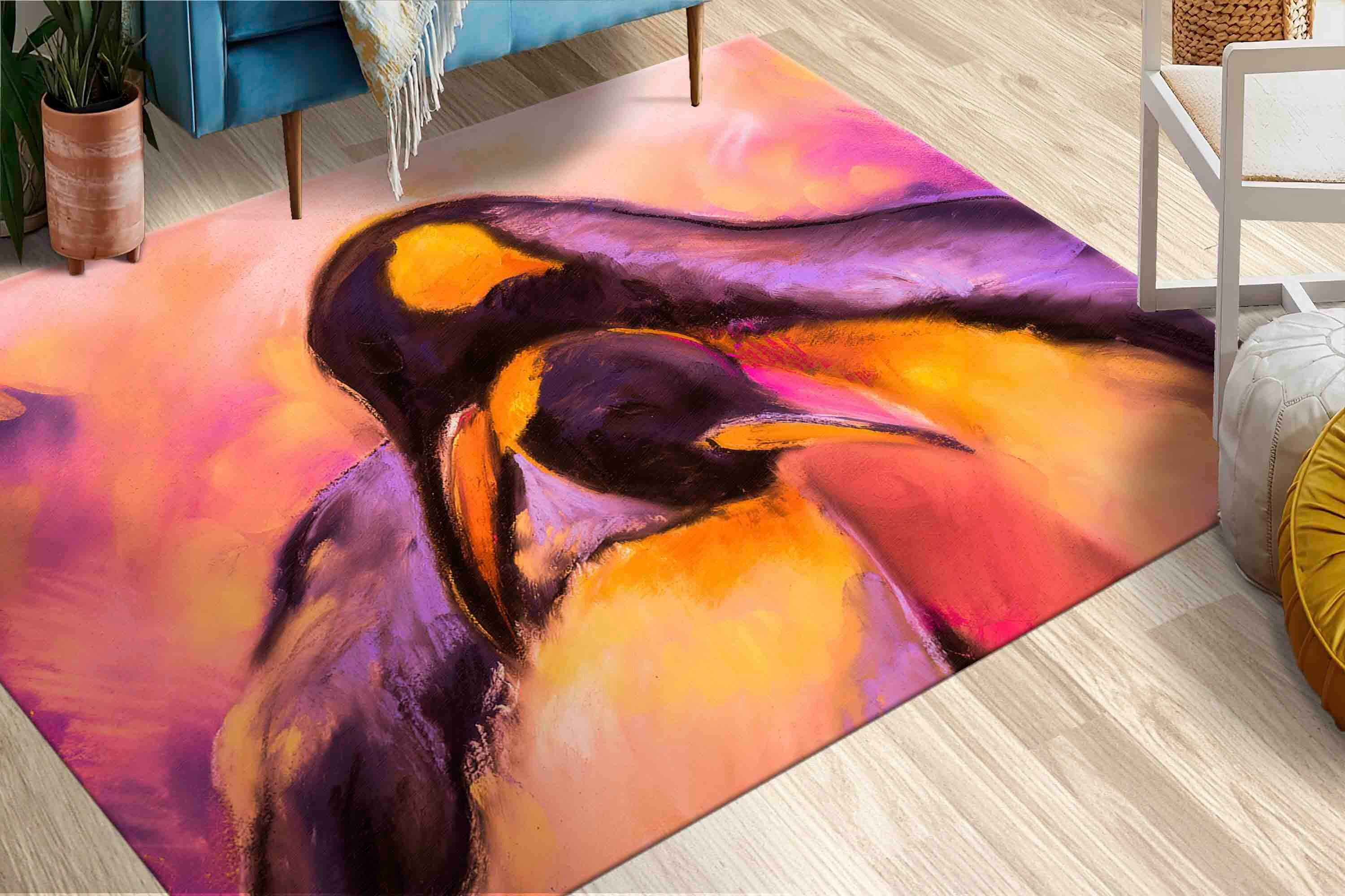 Modern Rugs, Animal Rugs, Penguins Pastel Painting Rug, Colorful Rug ...