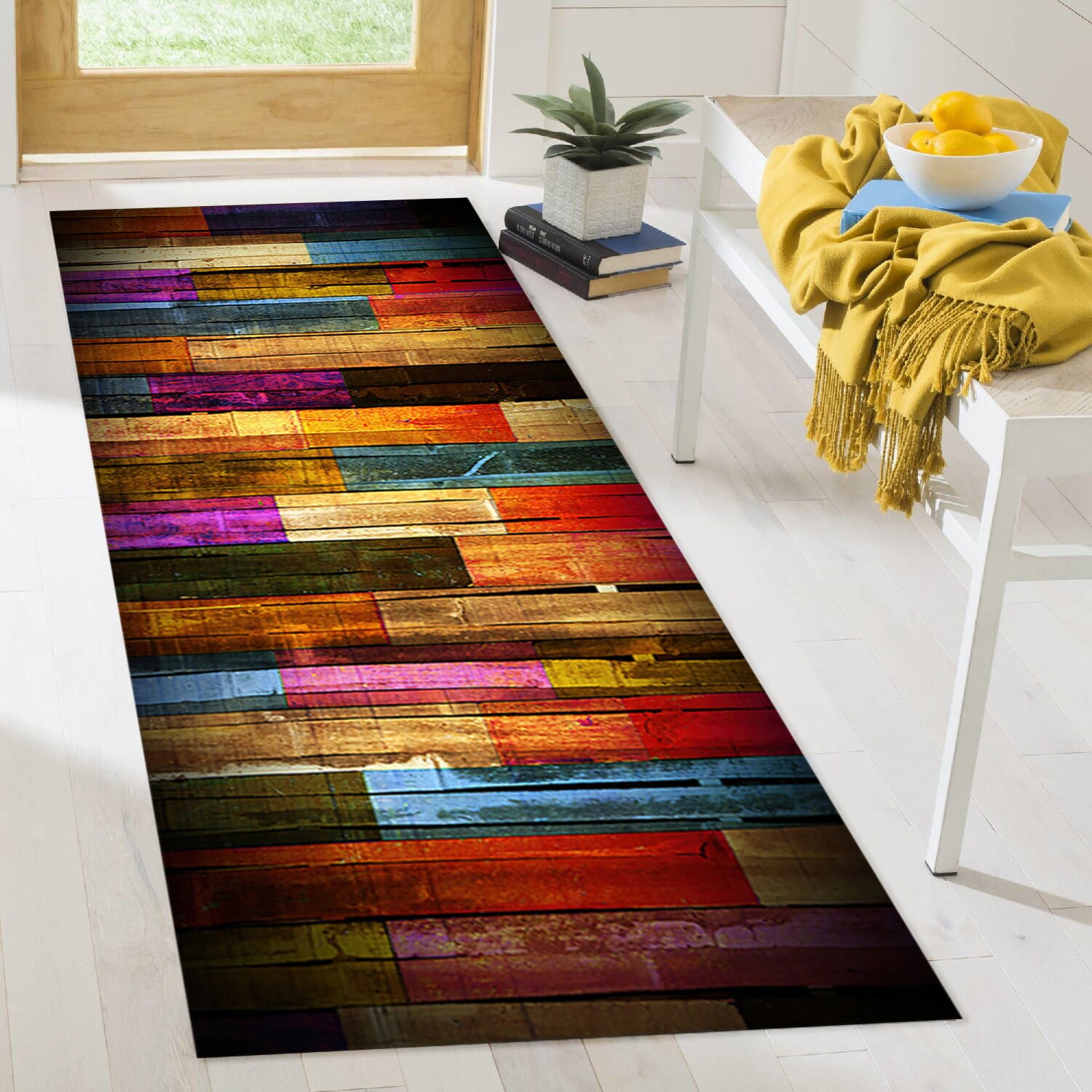 Modern Rugs, Kitchen Rugs, Modern Rugs, Easy to Clean Rug, Painted Wood ...