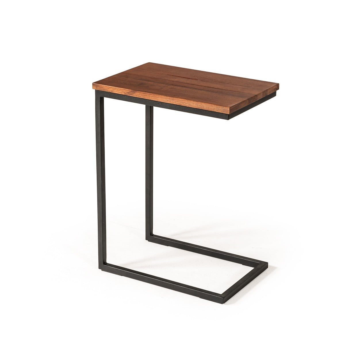Modern Rustic Brown Aged Oak Wood and Metal C Shape Snack Table ...