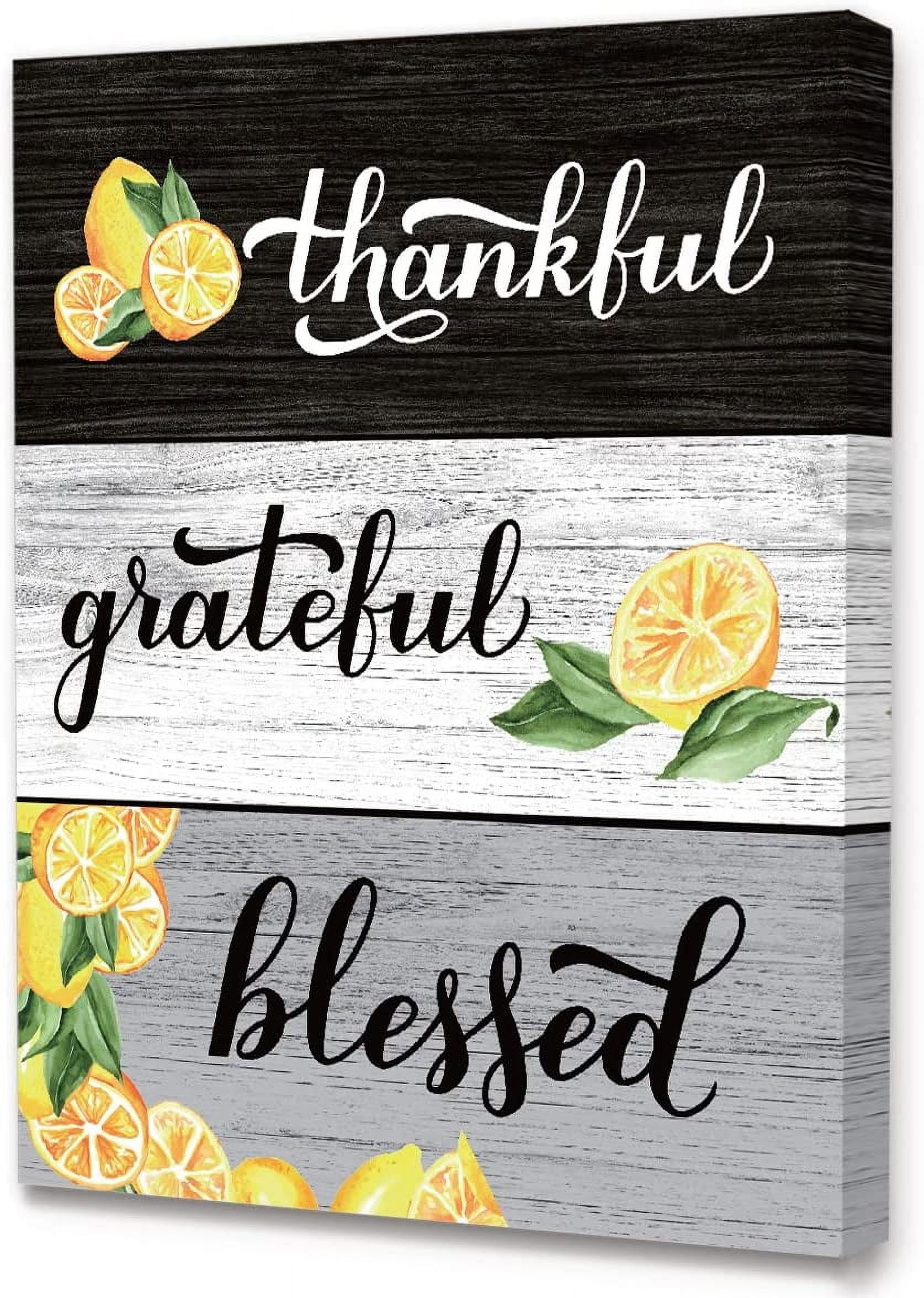 Modern Rustic Grateful Thankful Blessed Lemon Sign Wall Art Unframed ...