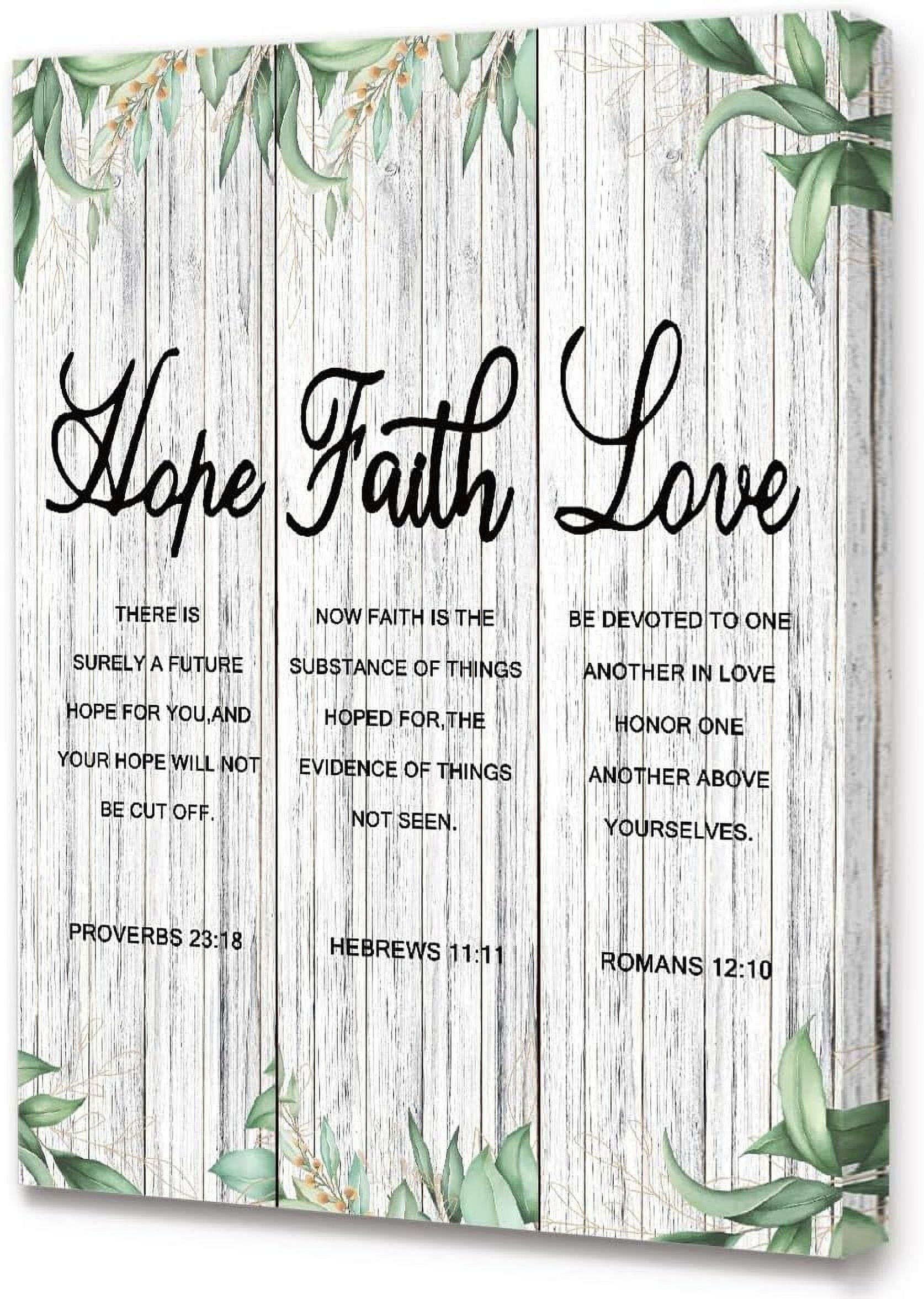 Modern Rustic Hope Faith Love Canvas Wall Art,Christian Bible Scripture ...