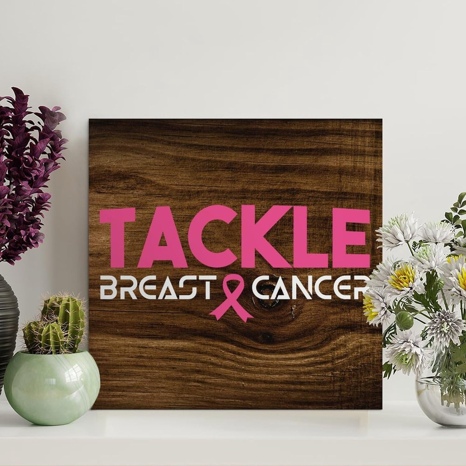 Modern Rustic Pink Awareness Ribbon Wooden Pallet Sign Tackle Breast ...
