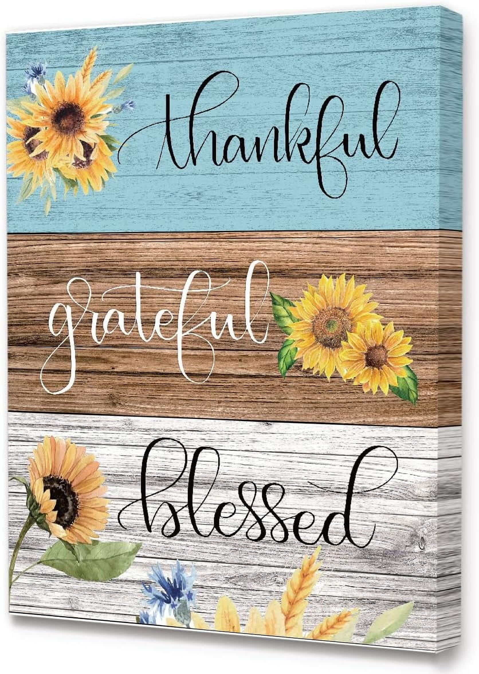 Modern Rustic Thankful Grateful Blessed Sign Wall Art Frame Canvas ...