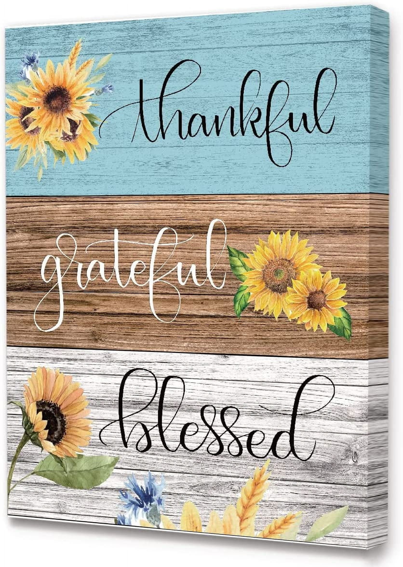 Modern Rustic Thankful Grateful Blessed Sign Wall Art Unframed Canvas ...