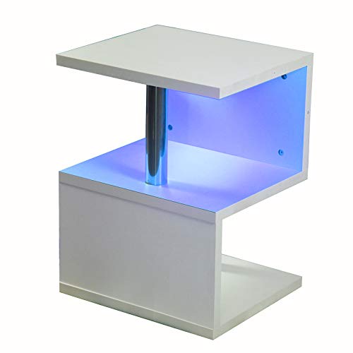 Modern S-Shaped End Table with LED Lights High Table Side Table Coffee ...