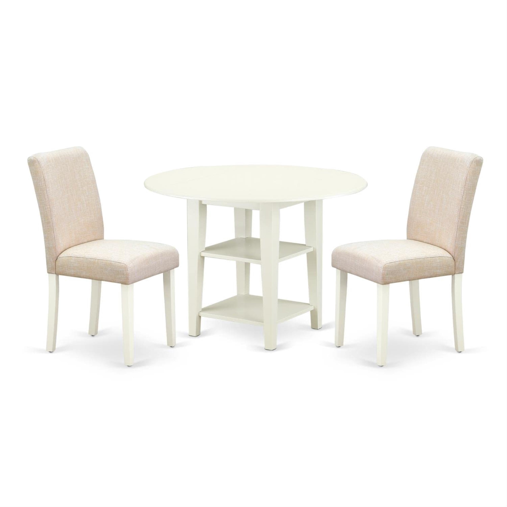 Modern SUAB3-LWH-02 Dining Set: Sudbury Drop Leaf Table with 2 Shelves ...