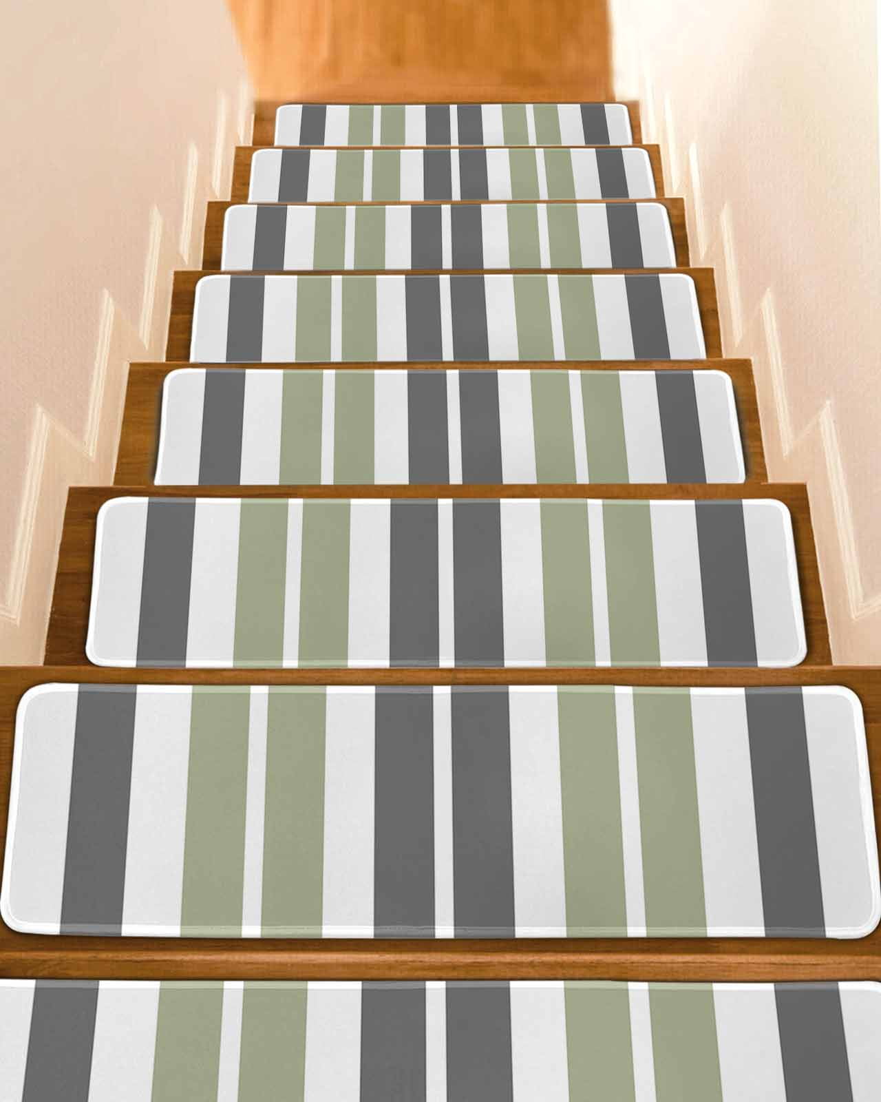 Modern Sage Green, Abstract Geometric Grey White Stair Treads for ...