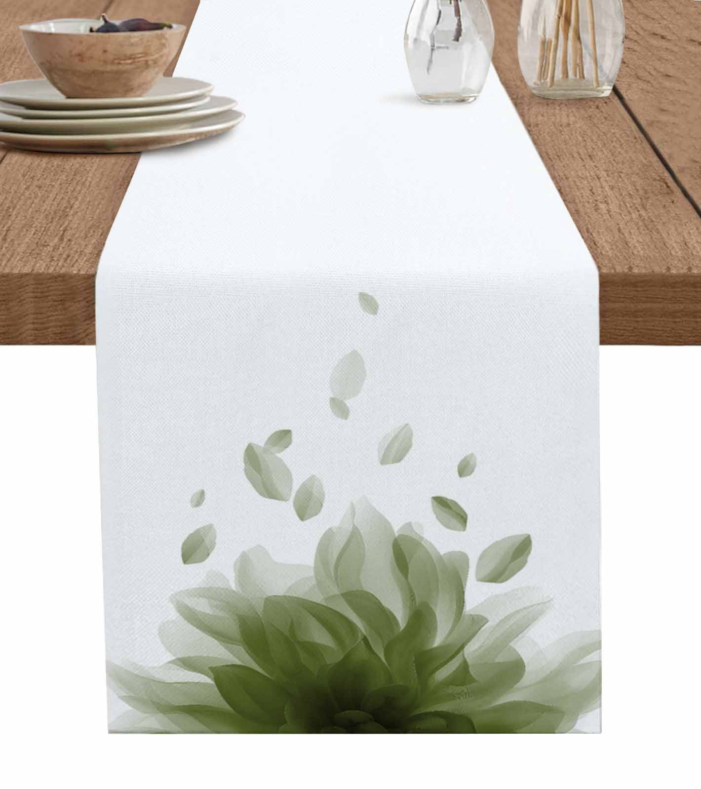 Modern Sage Green Table Runner Gradient Floral Abstract Bohemian White ...