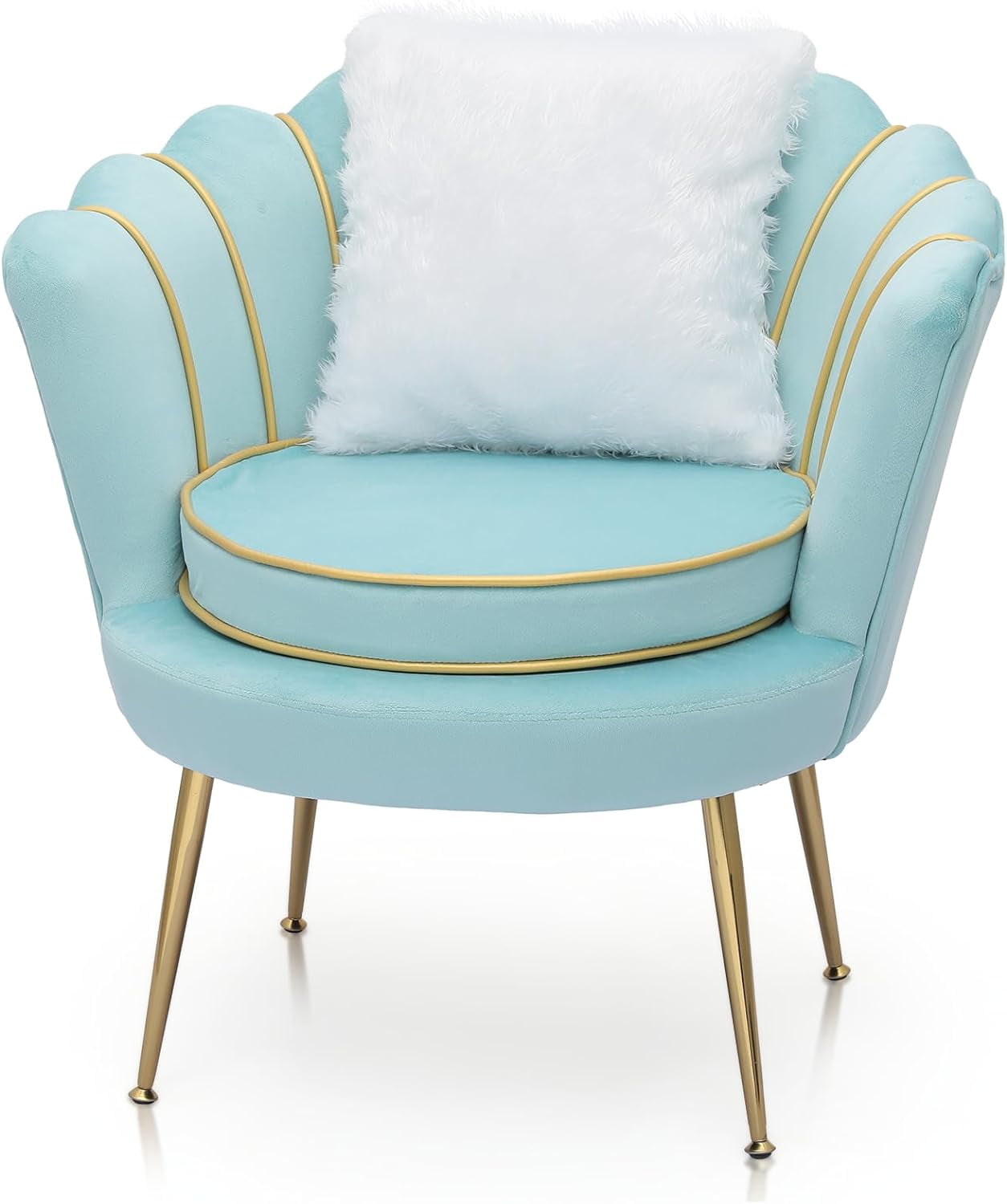Modern Scalloped Back Velvet Upholstered Armchair with Golden Legs and ...