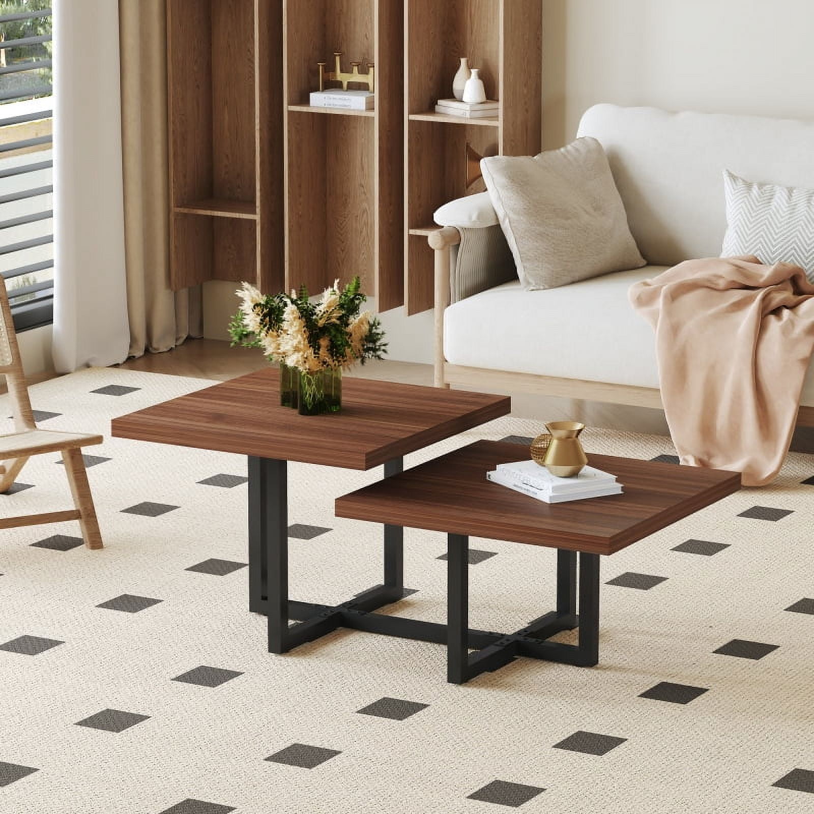 Modern Scandinavian Dark Walnut Double-Deck Coffee Table - 47x23.5x18 ...